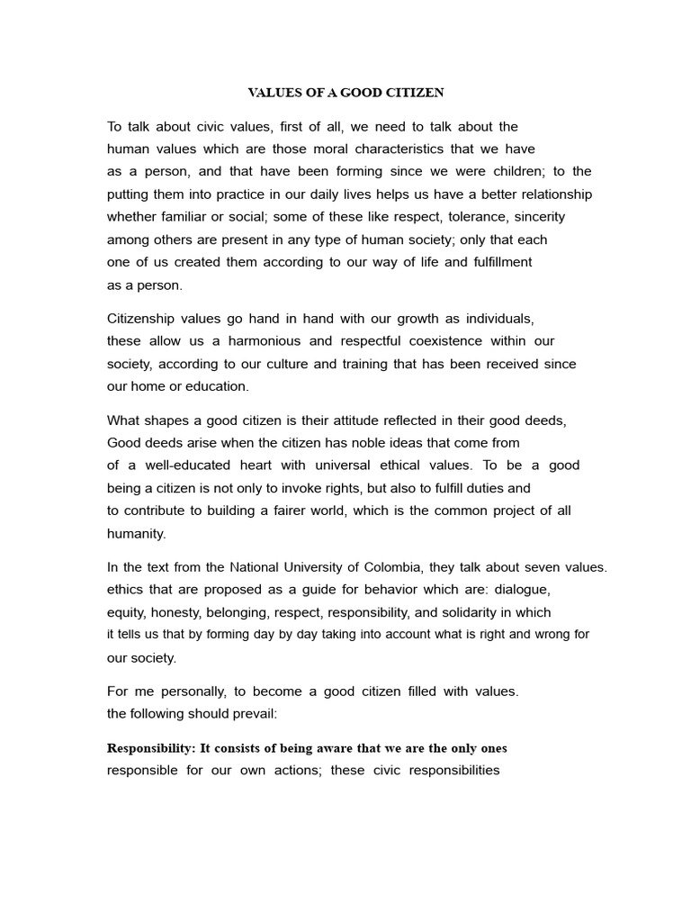 ESSAY - Values of A Good Citizen | PDF