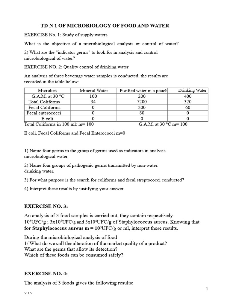 1. TD 1 microbiology course 2 | PDF | Staphylococcus | Drinking Water