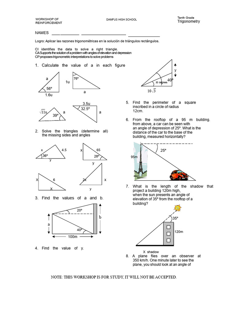 Tenth Grade Trigonometry Workshop Guide | PDF | Trigonometry ...