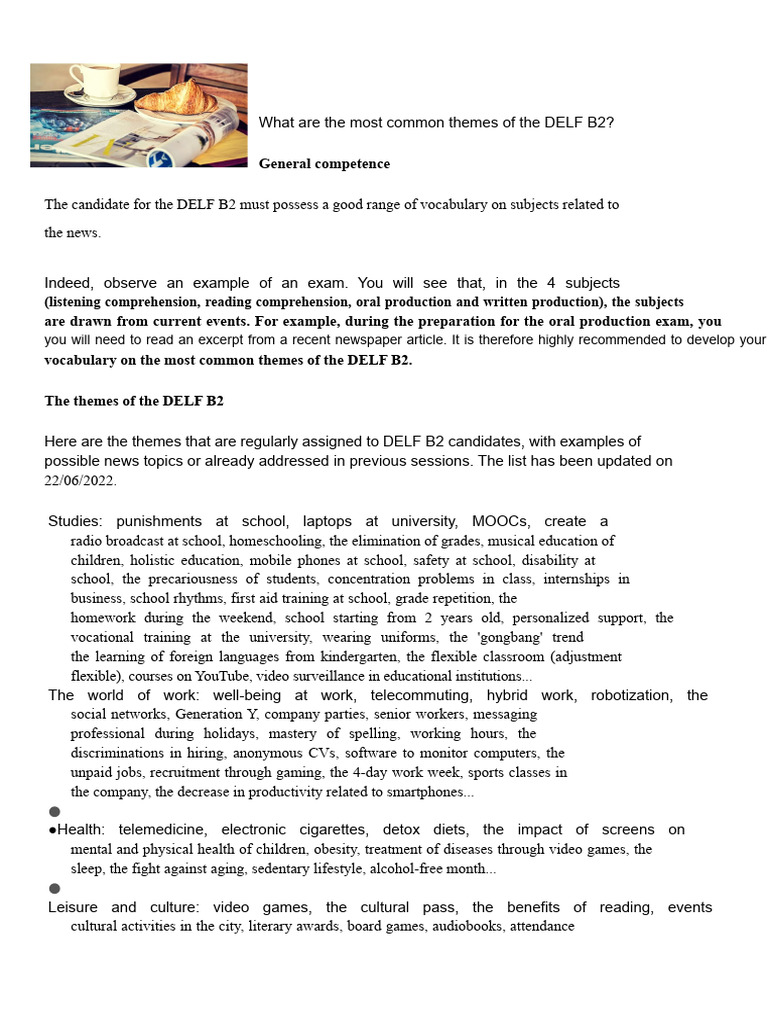 Common DELF B2 Exam Themes Explained | PDF | Schools