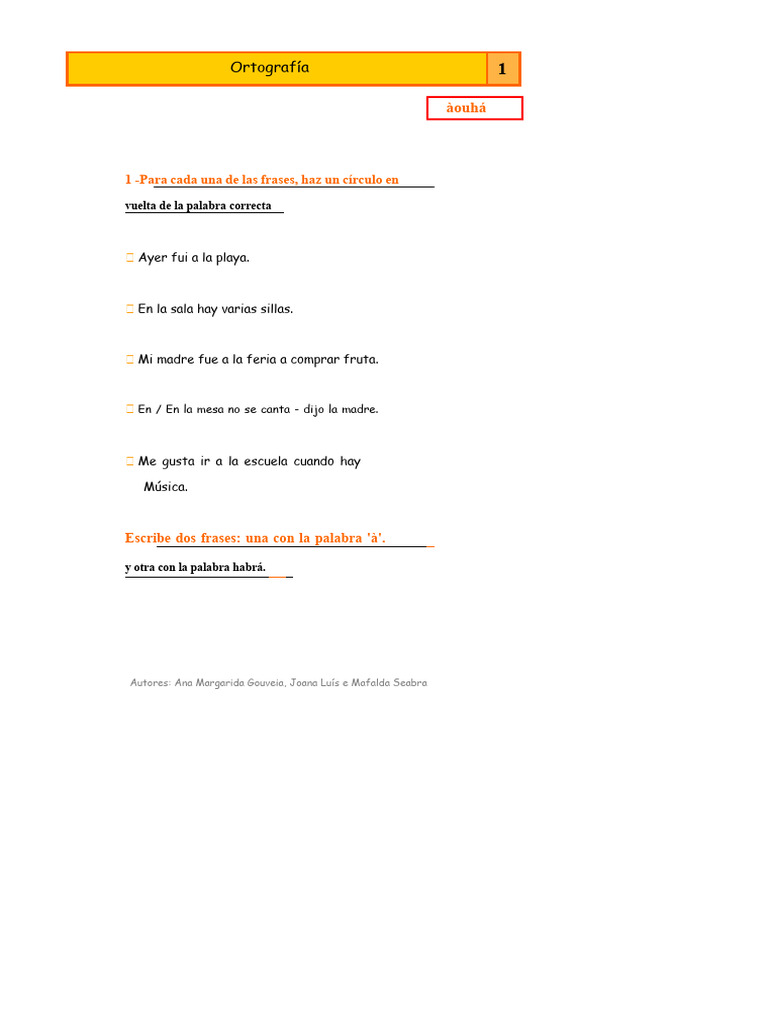 Ejercicios de Ortografía para Niños | PDF