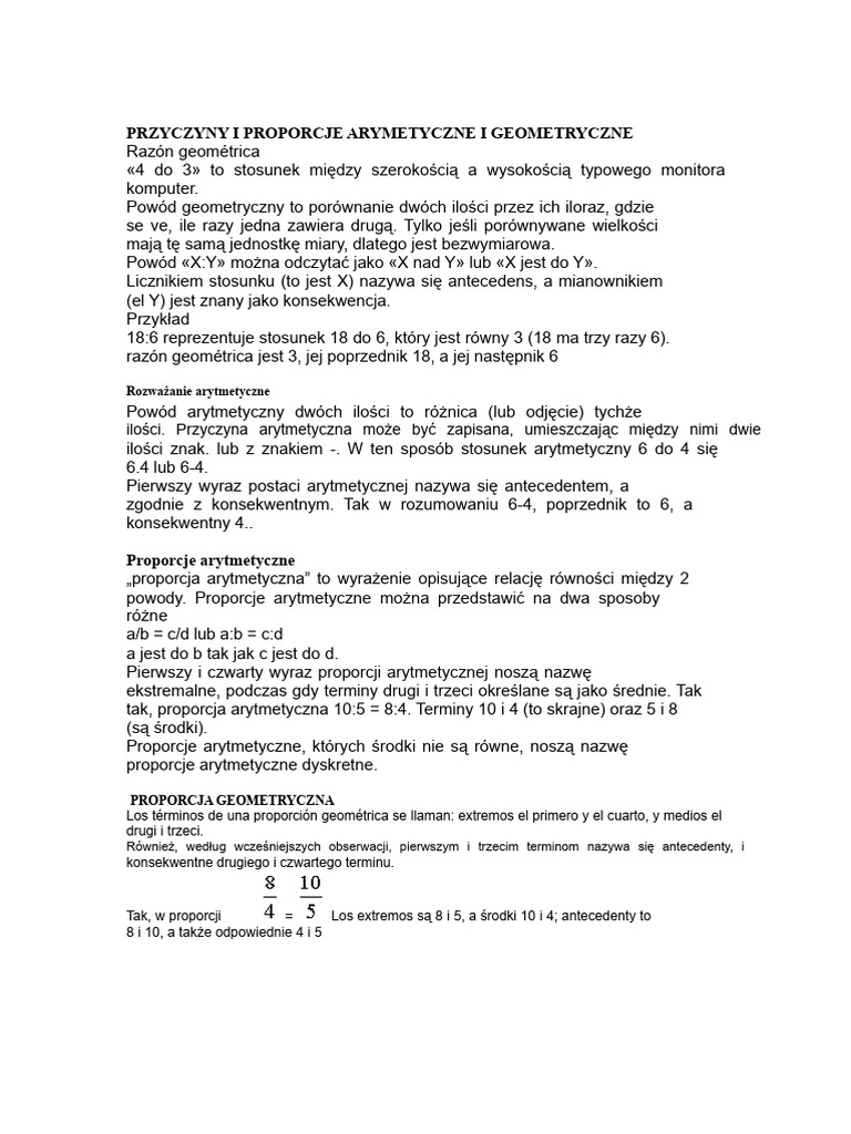 Przyczyny I Proporcje Arytmetyczne I Geometryczne | PDF