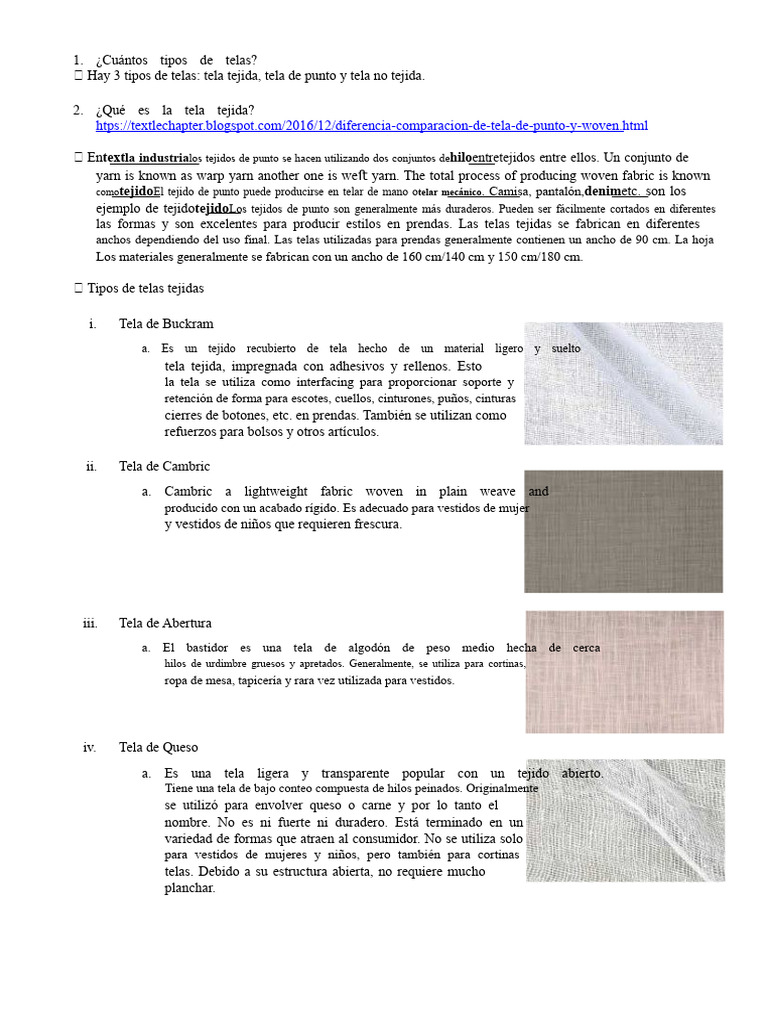 Tipos de telas: guía completa | PDF | Textiles | Seda