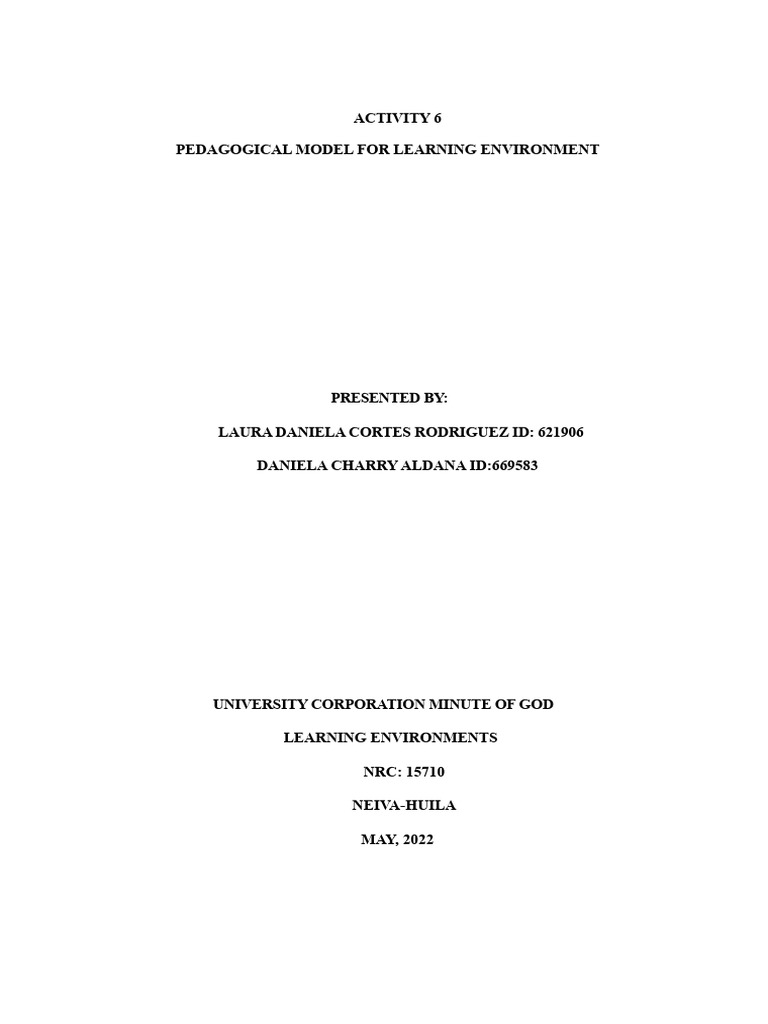 ACTIVITY 6 Pedagogical Model Learning Environment | PDF | Learning ...