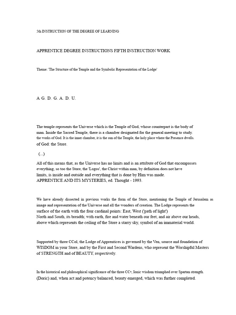 5th Instruction of the Apprentice Degree | PDF | Temple | Column