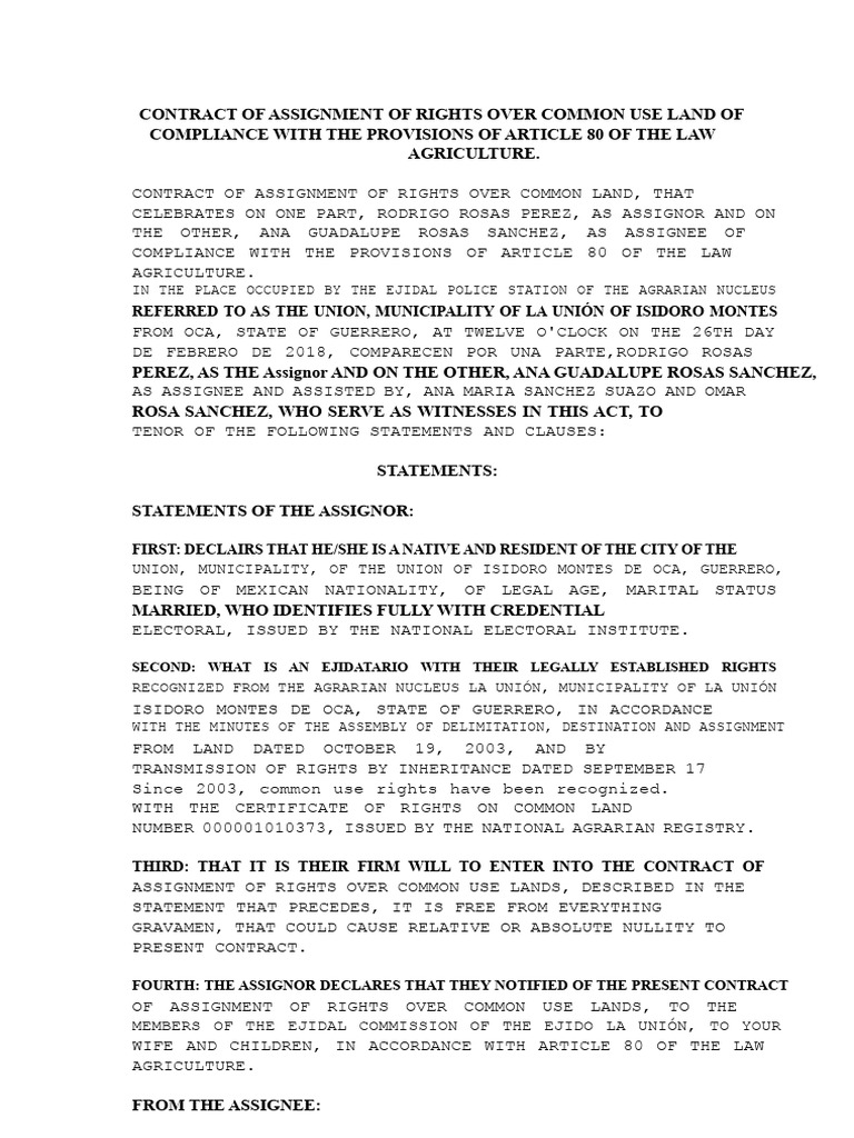 Contract For The Assignment of Rights Over Commonly Used Lands in ...