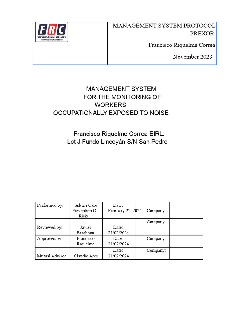 Management System For Noise Exposure Monitoring of The Company ...