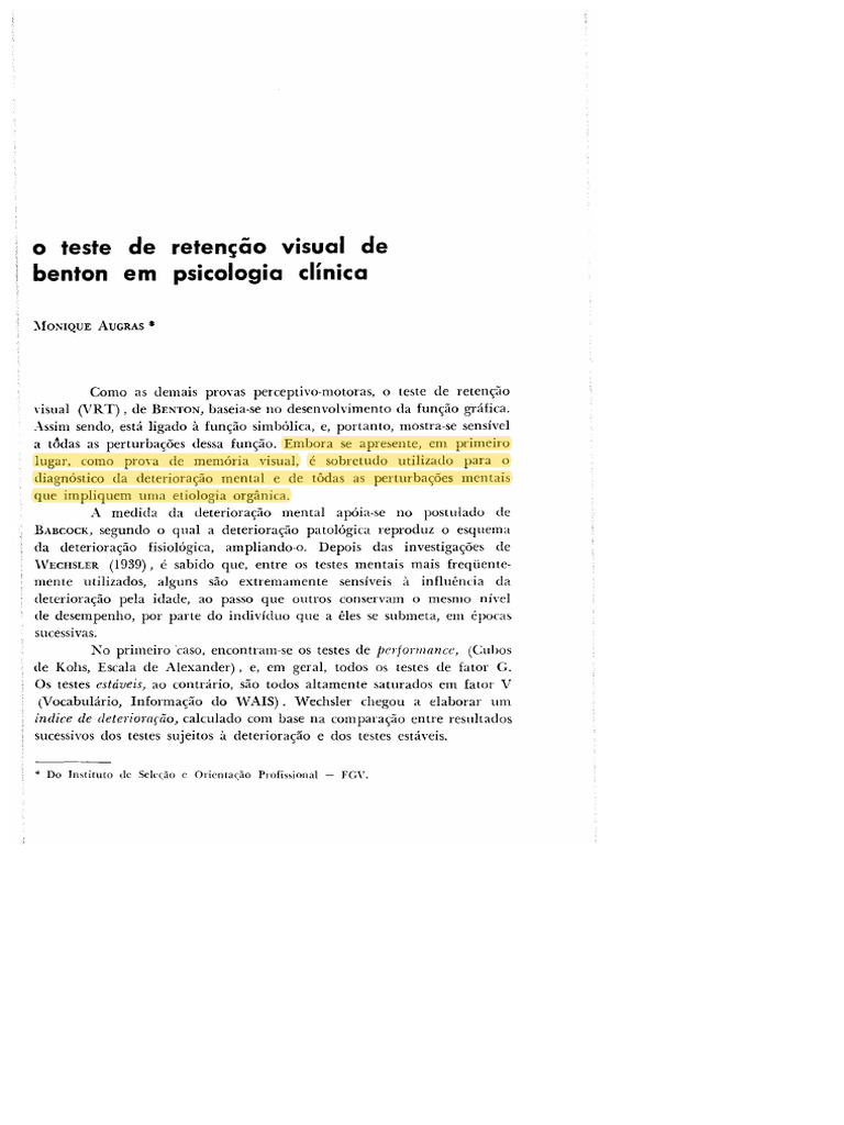 Prueba de Retención Visual de Benton (PRV) | PDF
