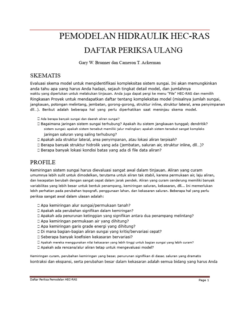 Daftar Periksa Pemodelan HEC-RAS | PDF