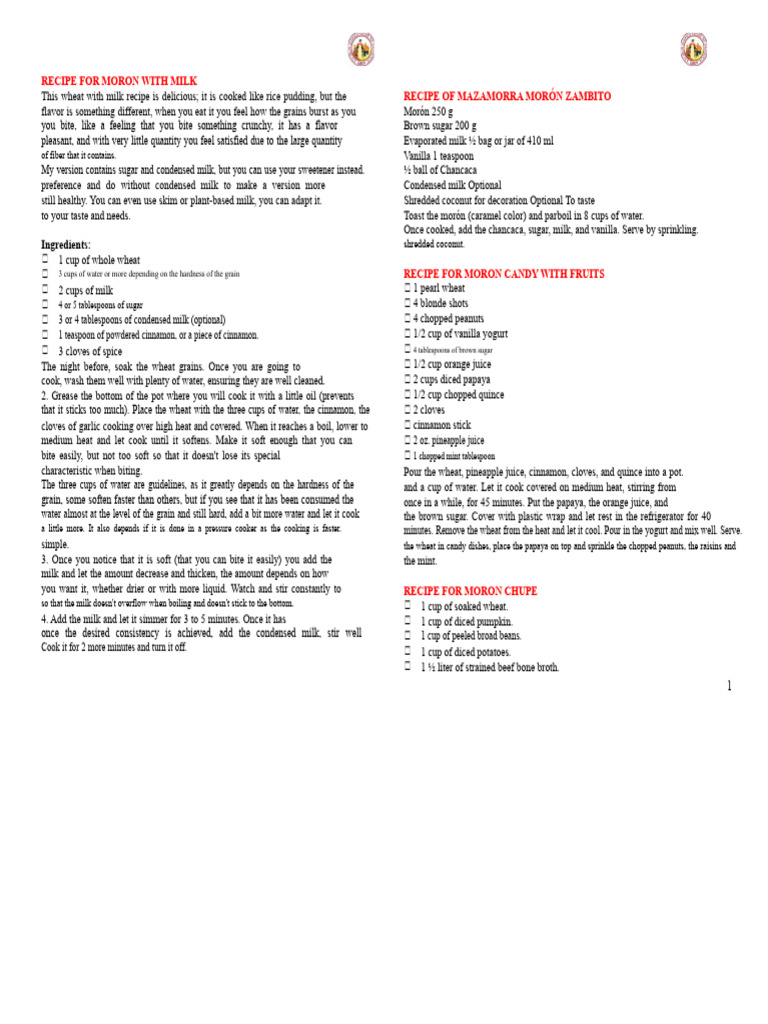 Recipe for Moron with Milk | PDF | Food Ingredients | Cooking