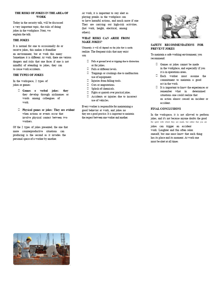 TALK ABOUT THE RISKS OF JOKES IN THE WORKPLACE | PDF | Risk | Accidents