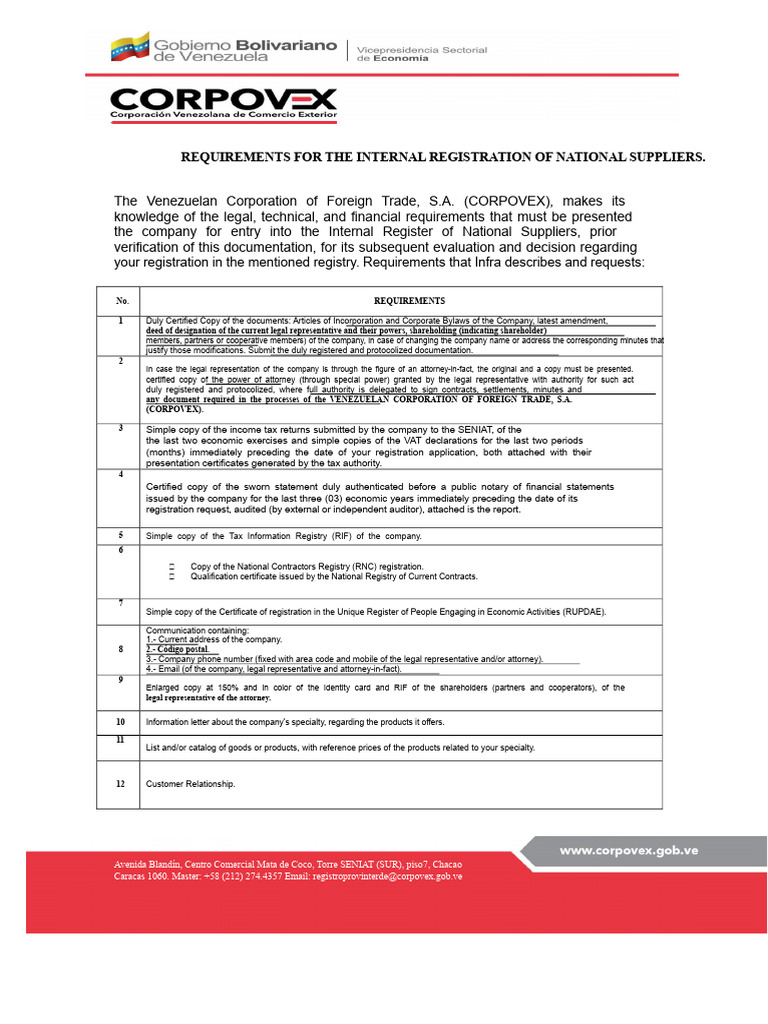 National Supplier Registration Requirements | PDF | Business