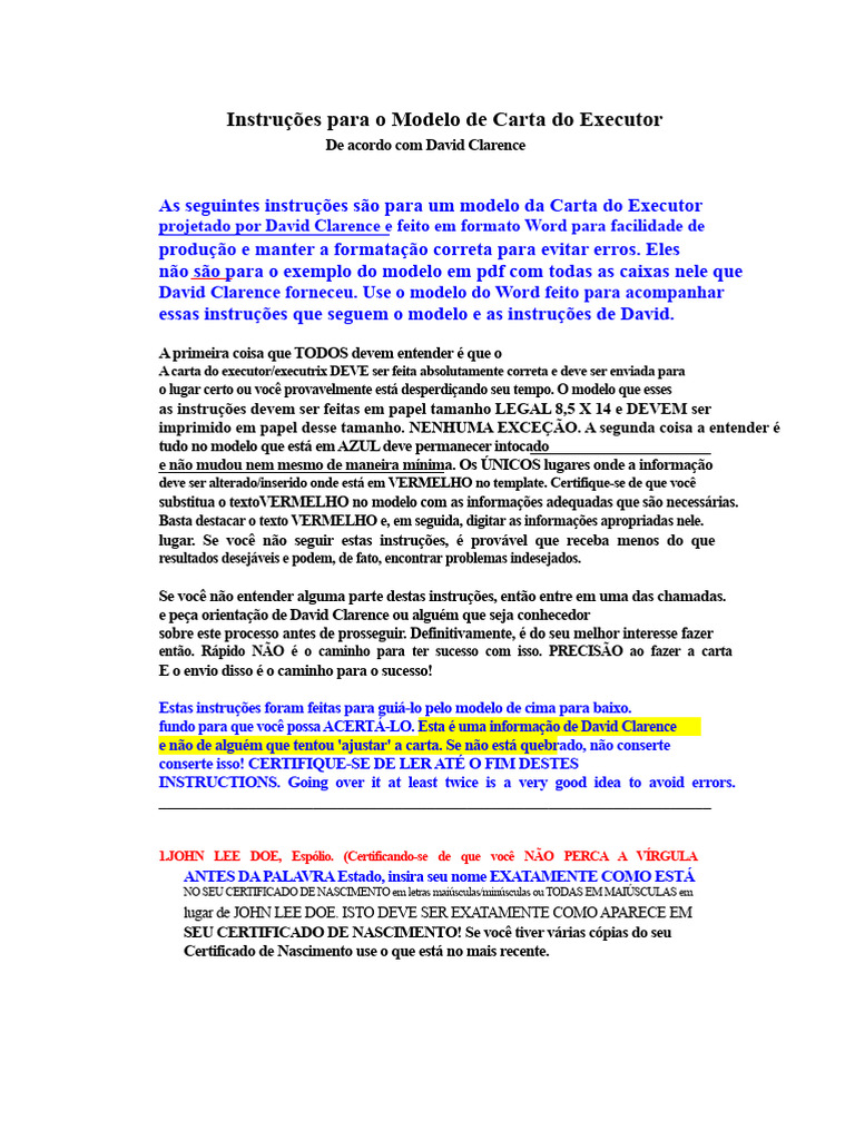 Instruções para Carta do Executor | PDF | Estado
