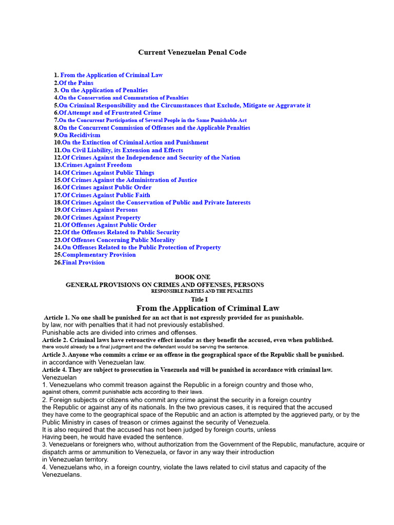 Venezuelan Penal Code Overview | PDF | Crimes | Crime & Violence