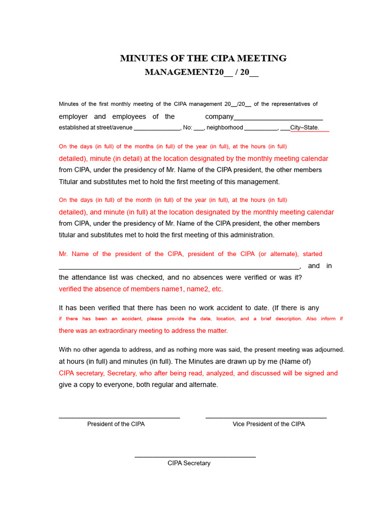 Model - Minutes of The CIPA Meeting | PDF