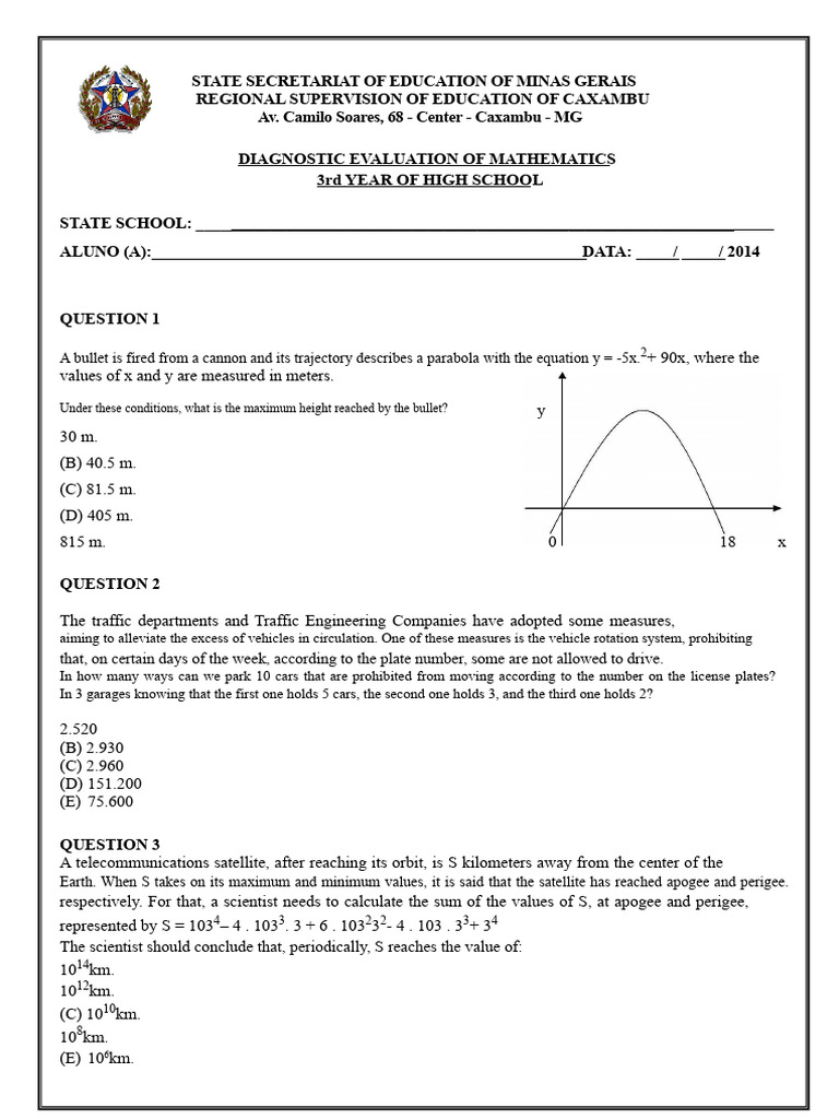 Diagnostic Assessment of Mathematics - 3rd Year of High School - 2014 ...