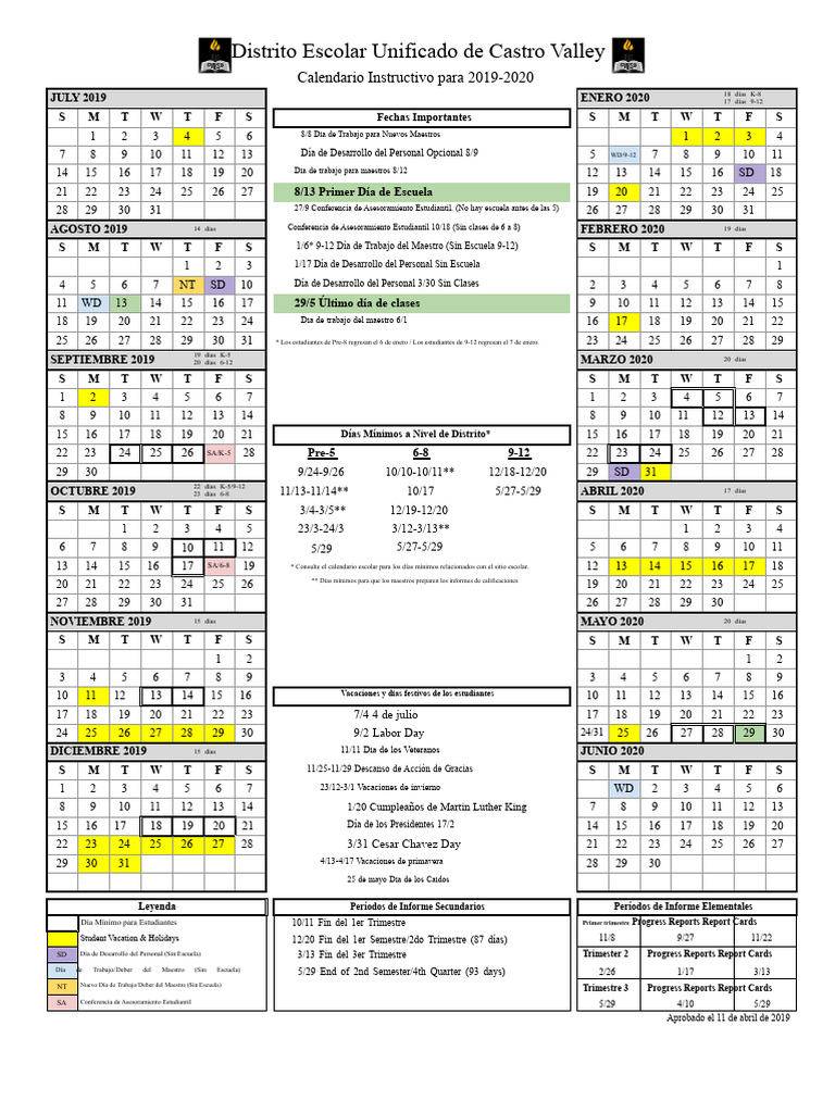 Calendario Cvusd 2019-2020 Aprobado 2019-04-11 | PDF