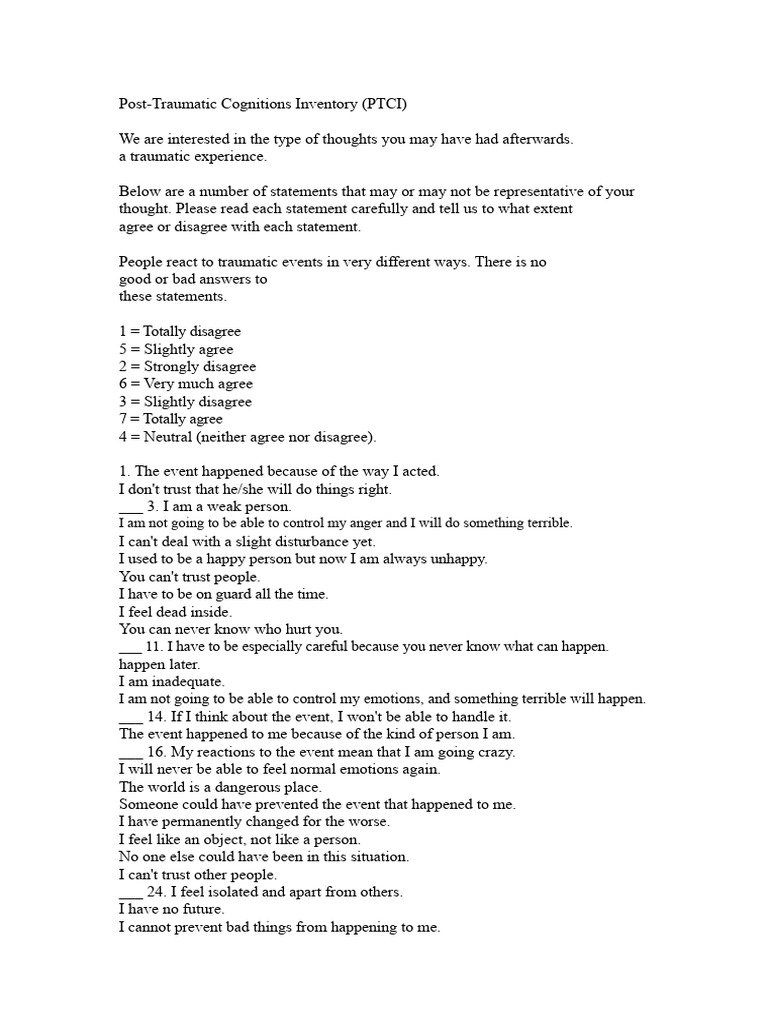 Post-Traumatic Cognitions Inventory Guide | PDF