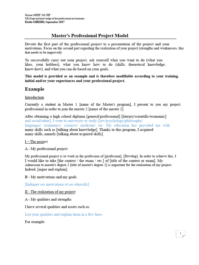 Professional Project Guide for M1 Students | PDF | Knowledge | Psychology
