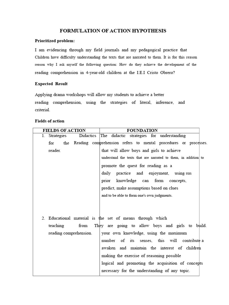 Formulation of Action Hypothesis | PDF | Reading Comprehension | Hypothesis