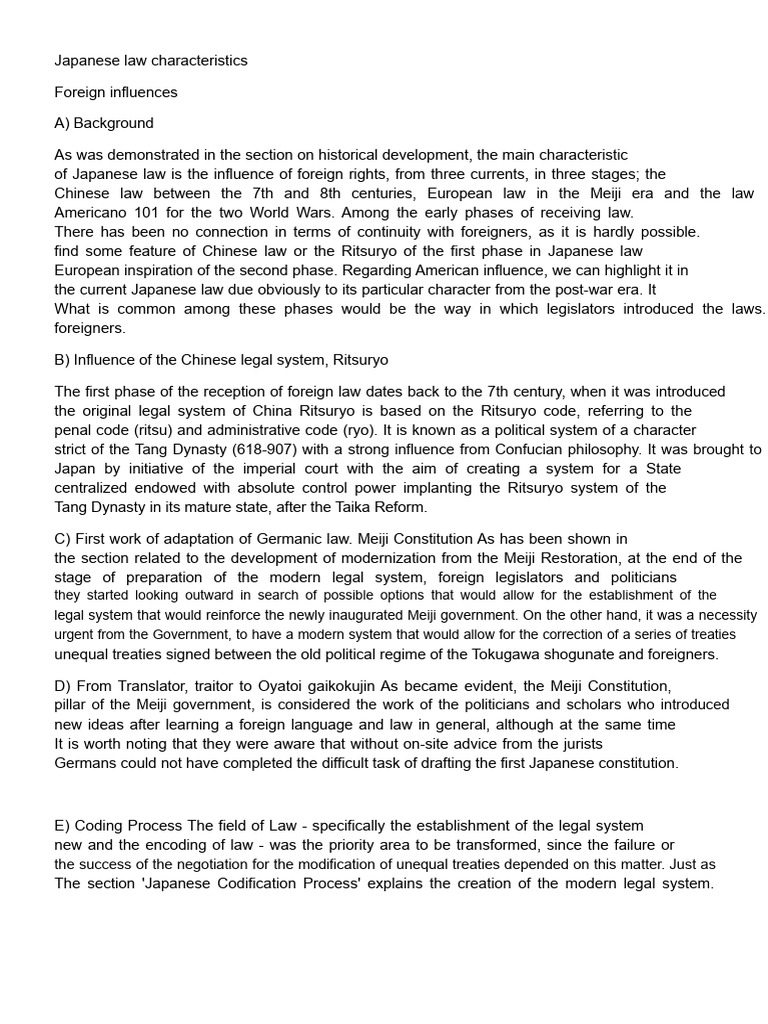 Characteristics of Japanese Law Explained | PDF | Japan | Constitution