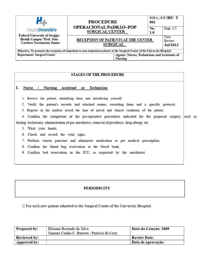 1 Pop Reception of Patients in the Surgical Center | PDF | Patient ...