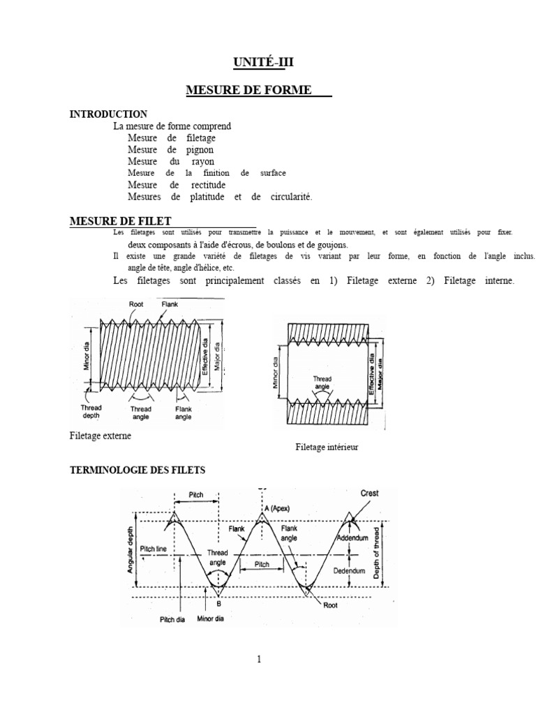 Mesures de Forme et Filetage Techniques | PDF | État de surface | Cercle