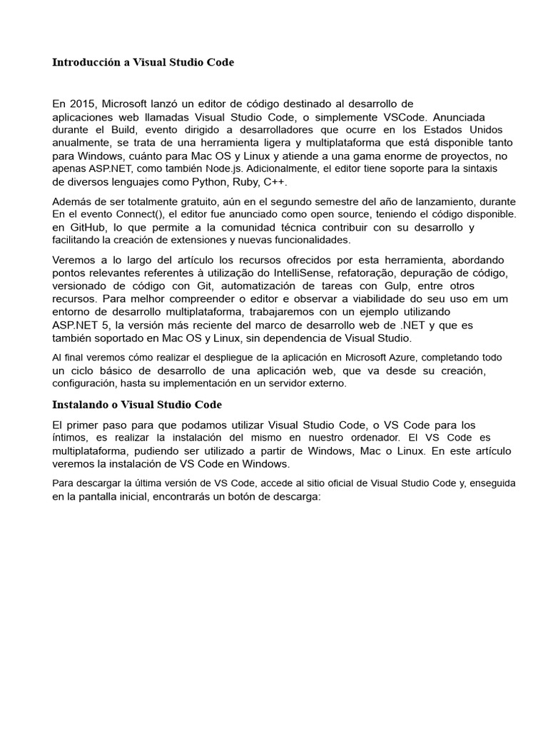 Introducción A Visual Studio Code | PDF | Archivo de computadora | .NET Framework