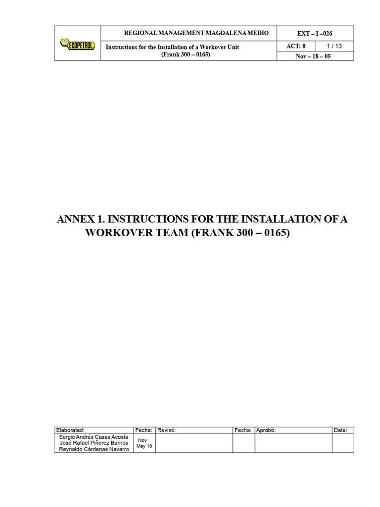 ANNEX 1. EXT - I - 026. Installation of Workover Equipment FRANKS 300 ...