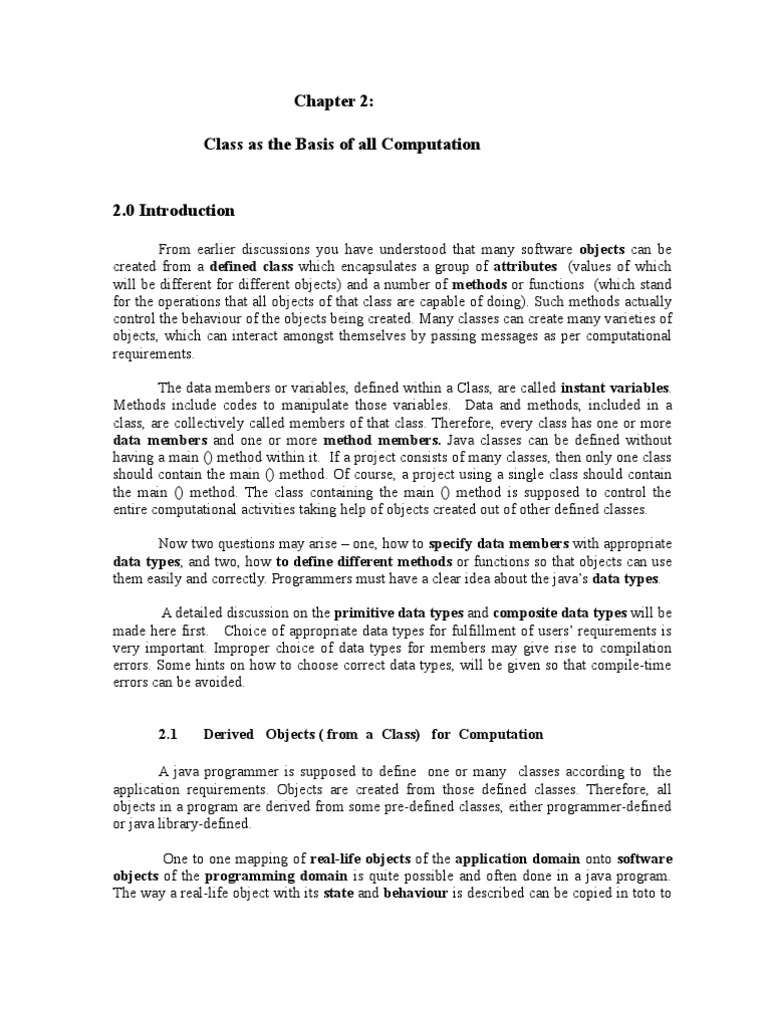 Java Chap2: Class As The Basis of All Computation (Prof. Ananda M Ghosh.) | PDF | Class ...