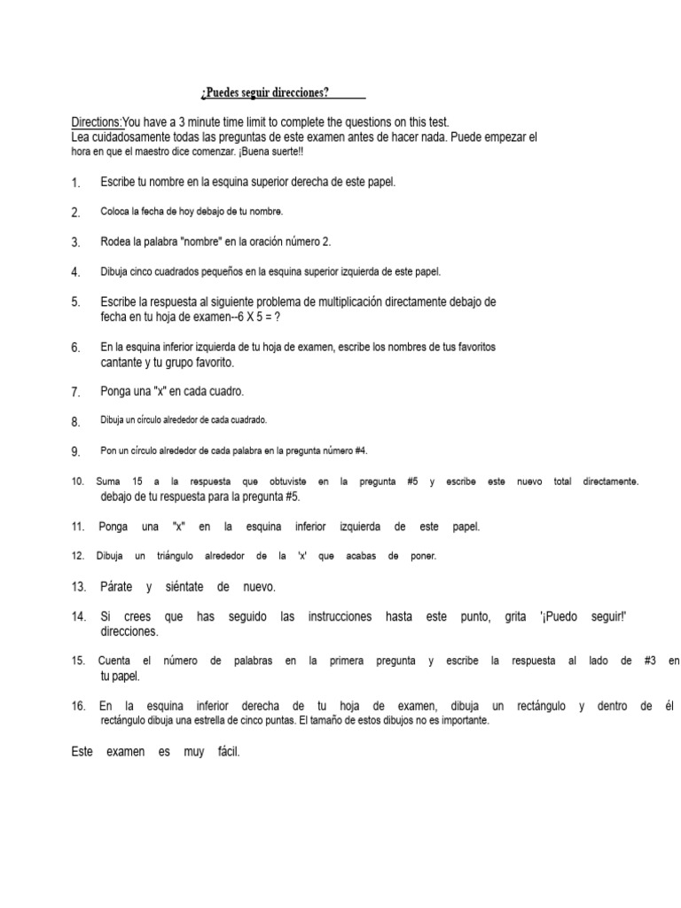 ¿Puedes Seguir Instrucciones? | PDF