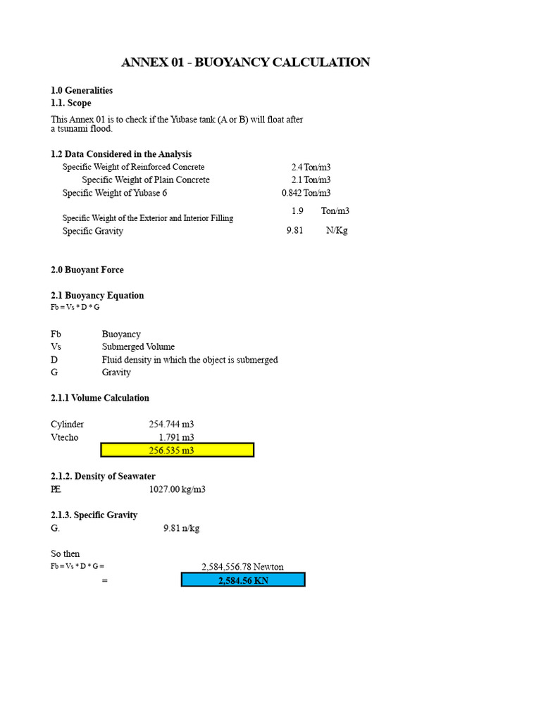 Buoyancy Calculation for Yubase Tank | PDF | Buoyancy | Liquids