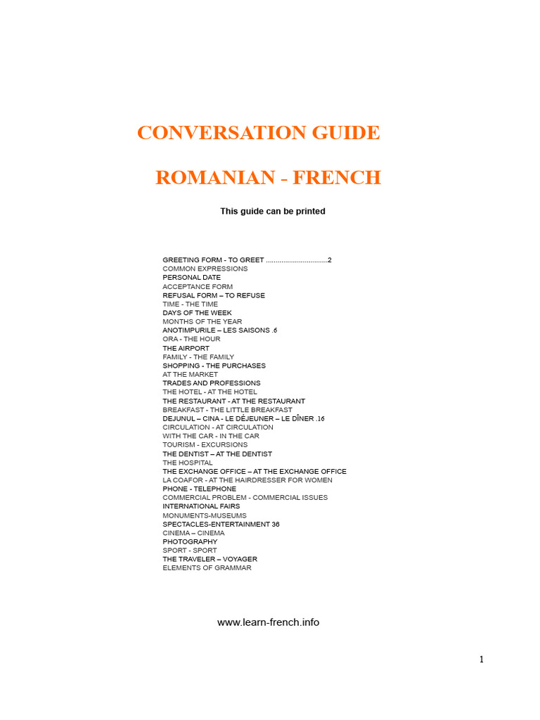 Romanian-French Conversation Guide | PDF | Steak