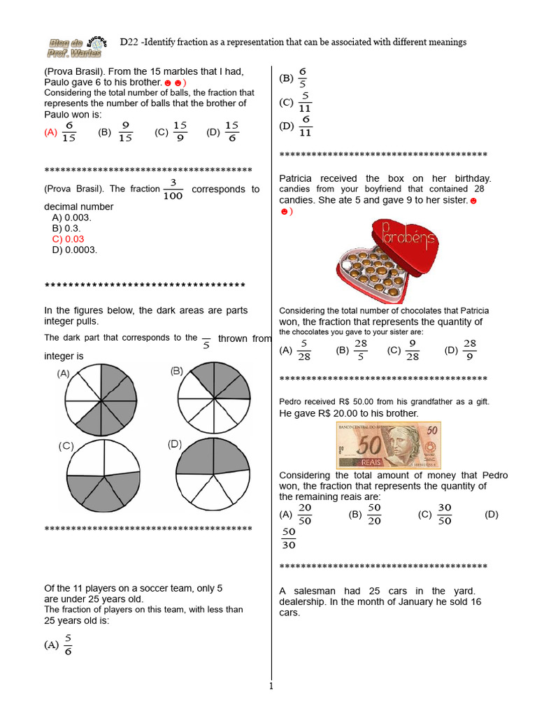 D22 Identify Fraction As A Representation That Can Be Associated With ...