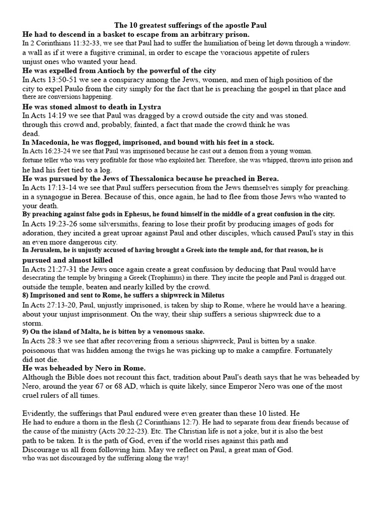 The 10 Greatest Sufferings of The Apostle Paul | PDF | Paul The Apostle ...