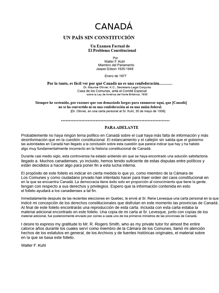 Walter F Kuhl - CANADÁ Sin Constitución | PDF | Dominio | Canadá