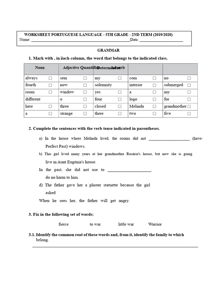 Grammar Worksheet 5th Grade | PDF | Word | Verb