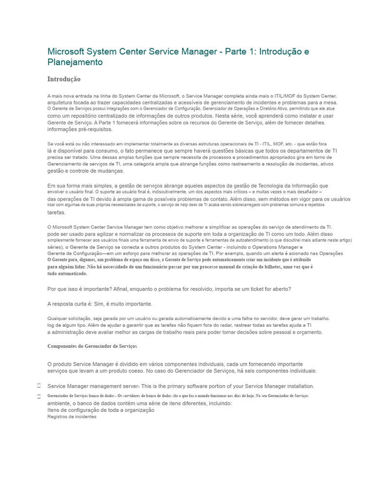 Introdução ao Microsoft Service Manager | PDF | Itil | Microsoft SQL Server