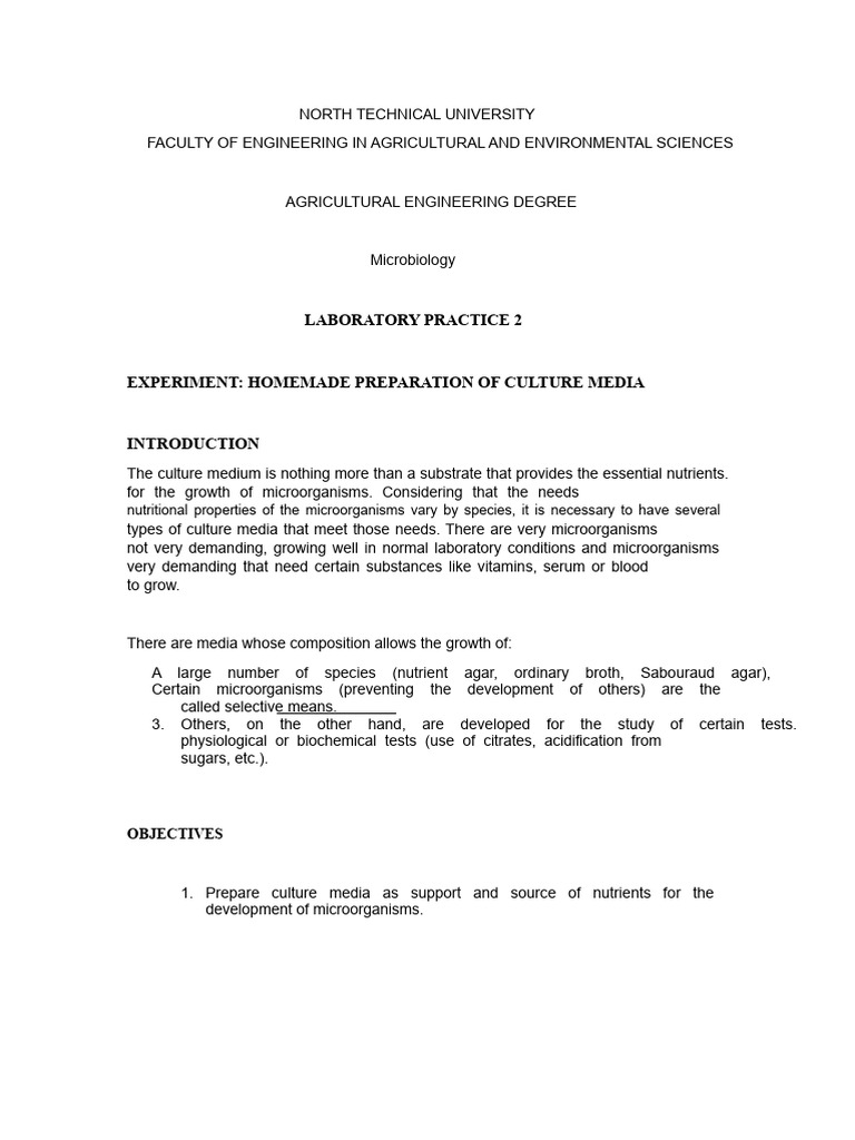 LABORATORY PRACTICE 2 - Preparation of Culture Media | PDF | Growth ...