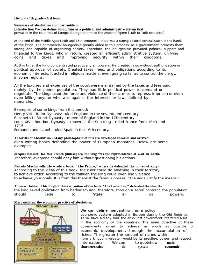 Absolutism and Mercantilism Overview | PDF | Mercantilism | Taxes