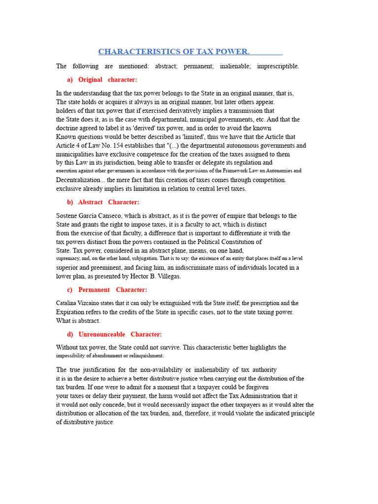 Key Characteristics of Tax Power | PDF | Taxes | State (Polity)