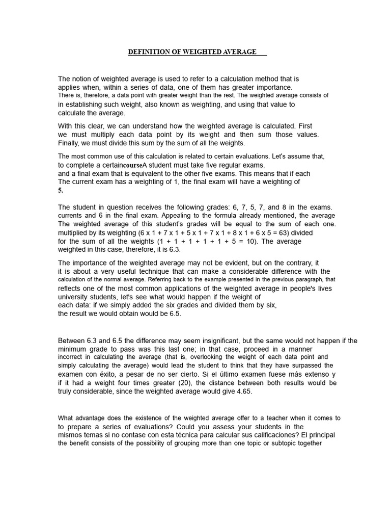 Understanding Weighted Averages Explained | PDF | Weighted Arithmetic ...
