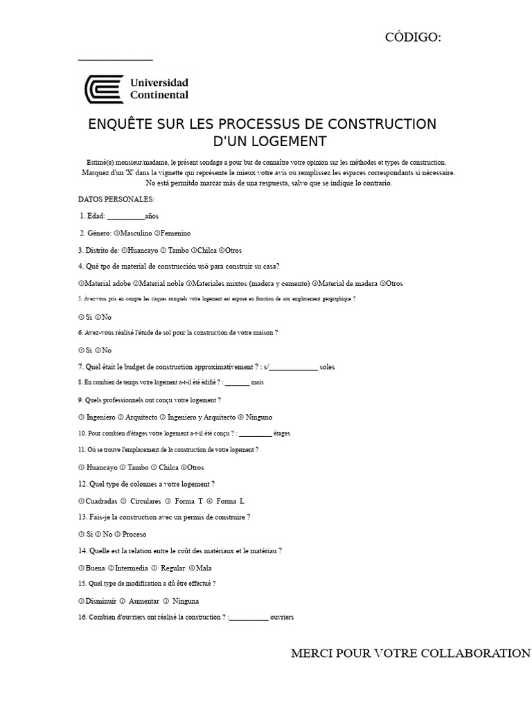 Enquête sur les méthodes de construction | PDF