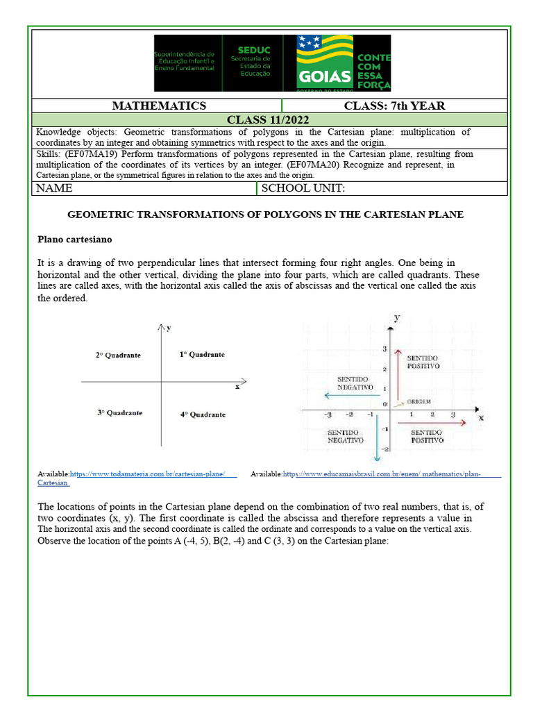 Geometric Transformations in 7th Grade | PDF | Cartesian Coordinate ...