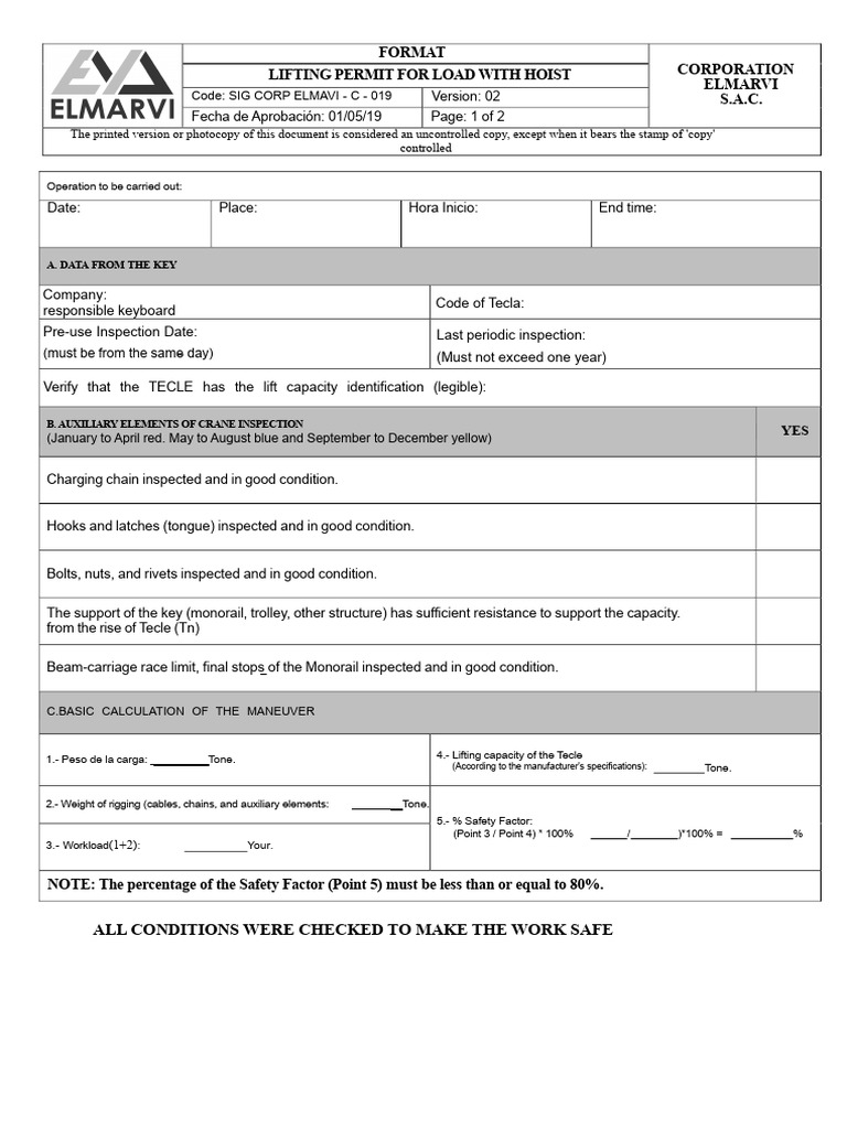 Load Lifting Permit With Hoist.V.2 | PDF