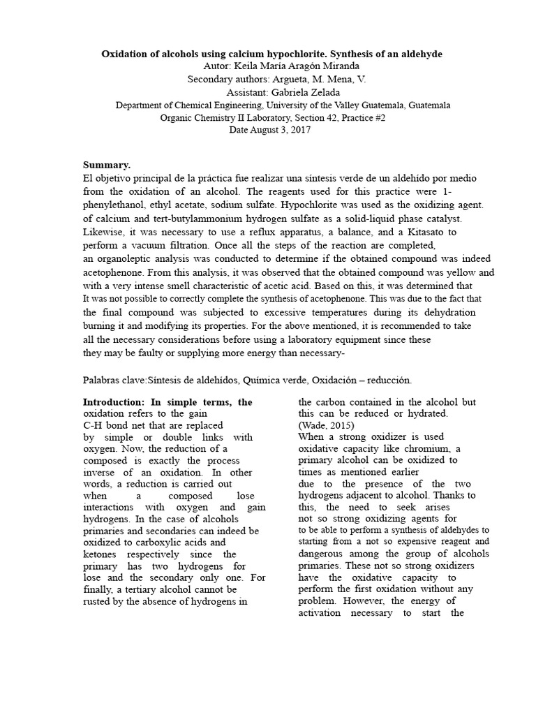 Green Synthesis of Aldehyde via Oxidation | PDF | Redox | Organic Synthesis