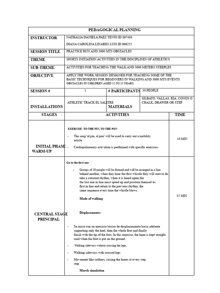 Athletics session plan. Race walking and 3000m steeplechase. | PDF | Foot