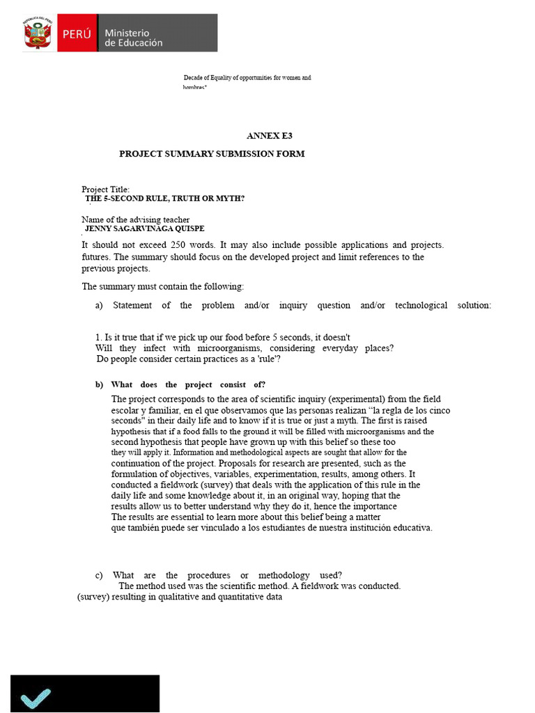 ANNEX E3 (PROJECT SUMMARY SUBMISSION FORM) | PDF | Hypothesis ...