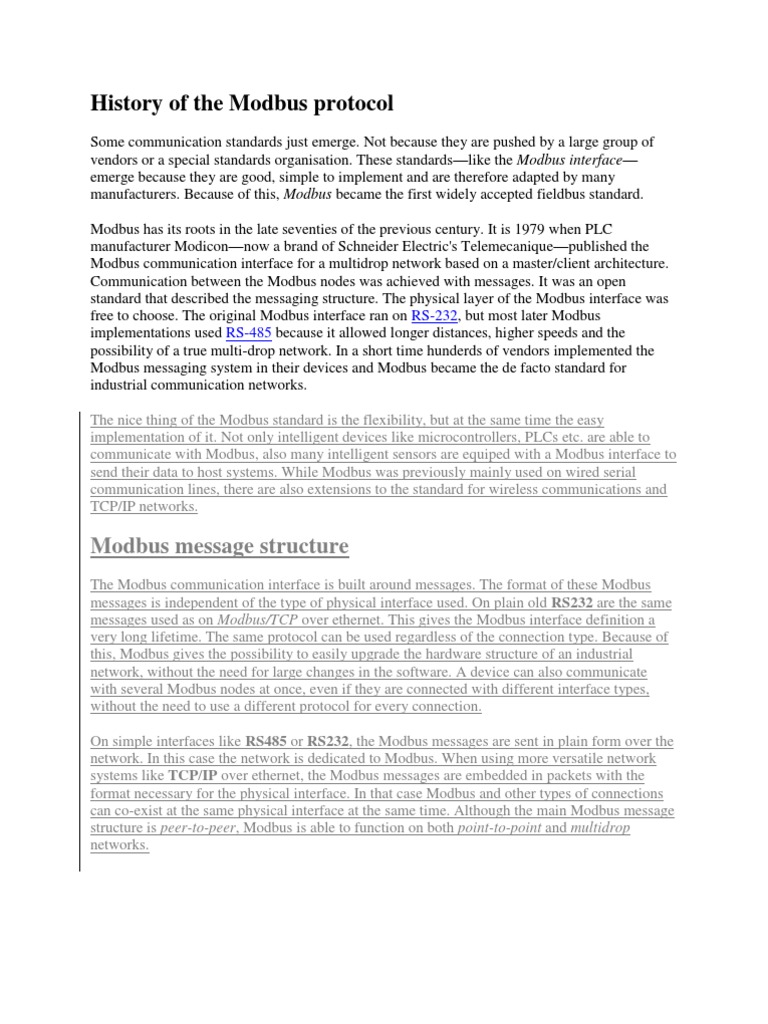 History of The Modbus Protocol | PDF | Computer Network | Internet ...