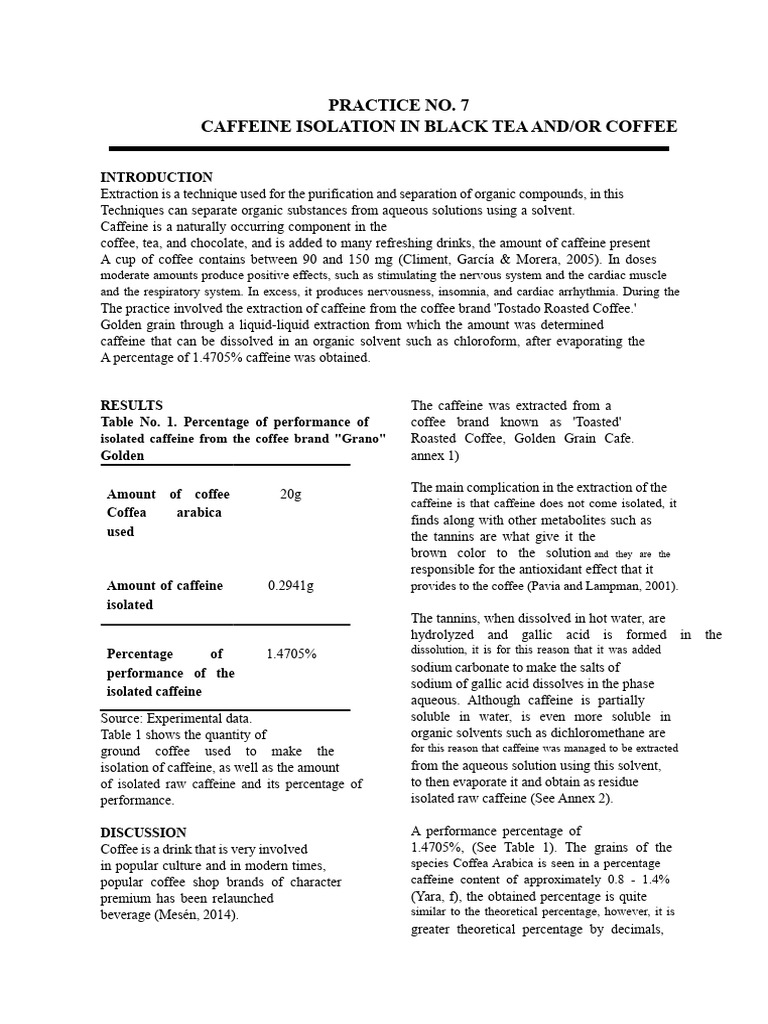 Caffeine Isolation in Black Tea or Coffee | PDF | Coffee | Caffeine
